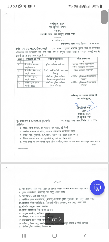 CG IPS ट्रांसफर ब्रेकिंग : एक एसपी सहित चार आईपीएस अफसरों का हुआ तबादला